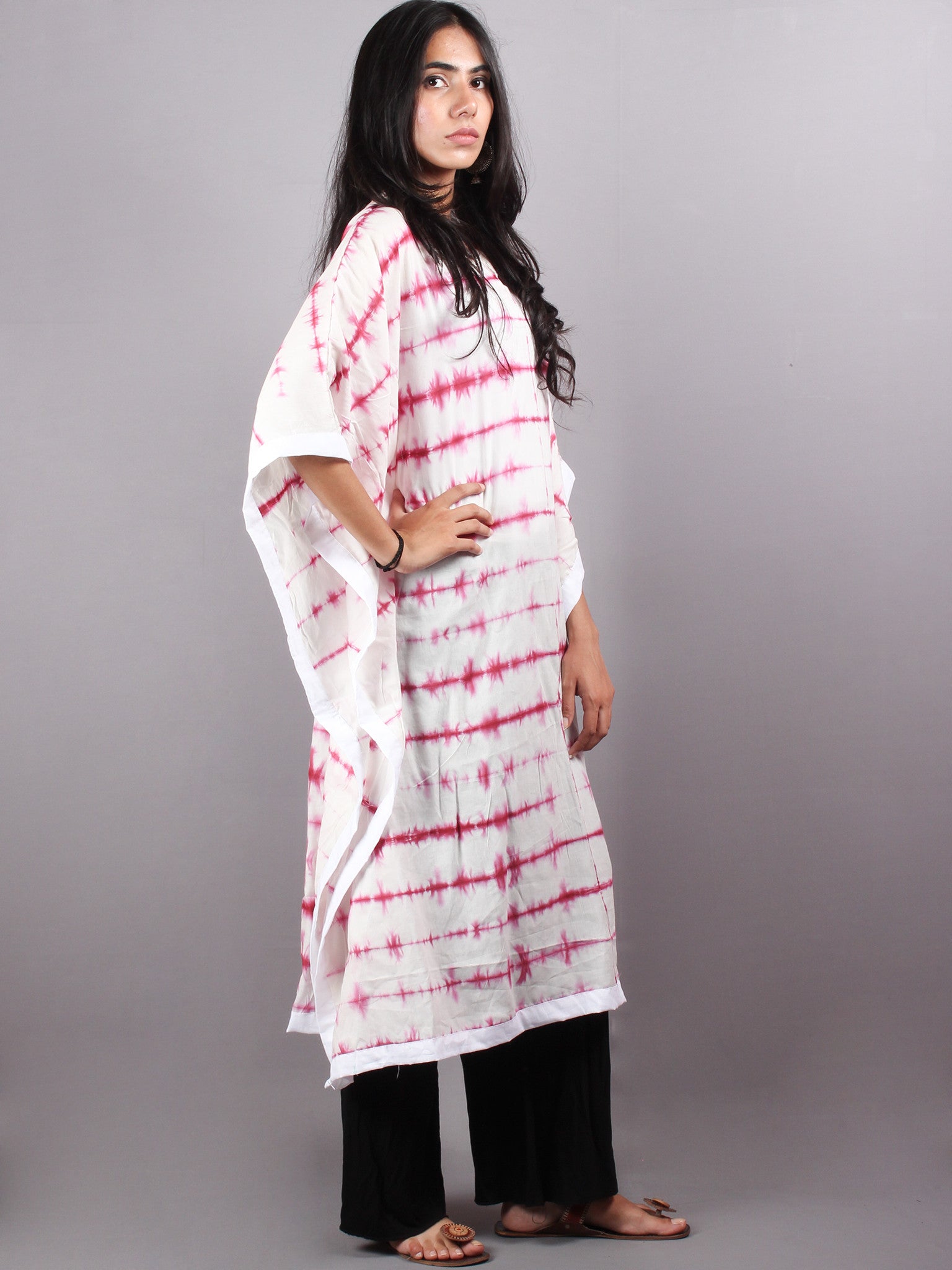 Pink White Hand Dyed in Natural Colors Kaftan With White Border - K115 ...