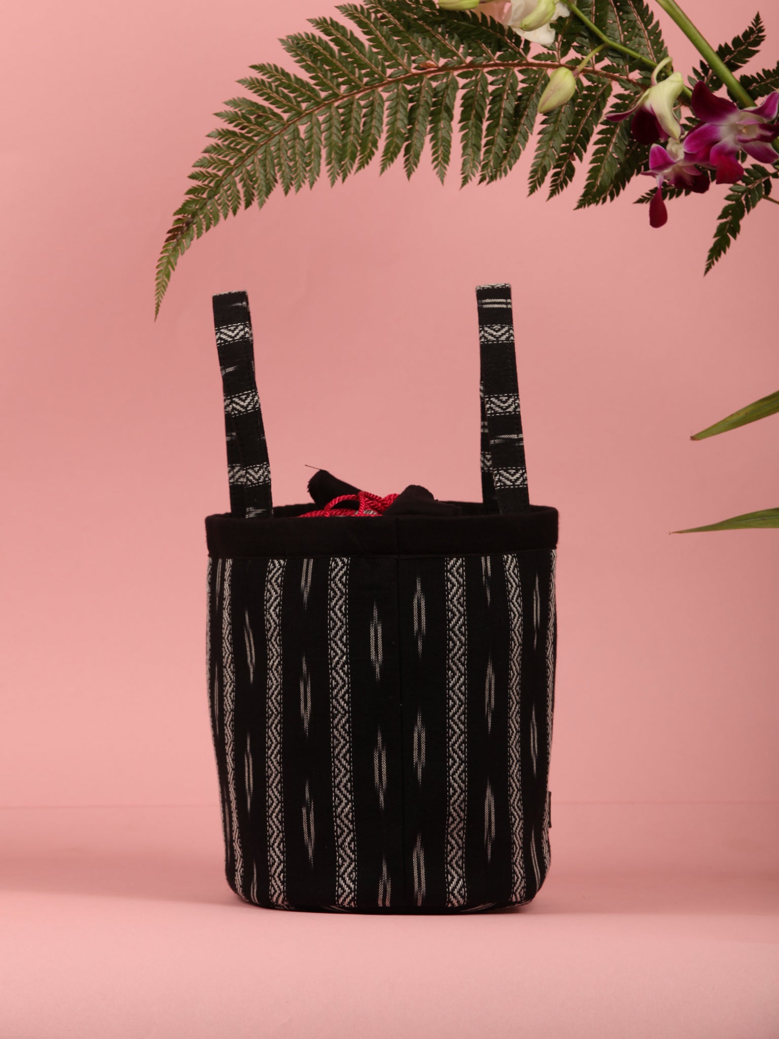 Black White Ikat Bucket Utility Bag - B0206 – InduBindu