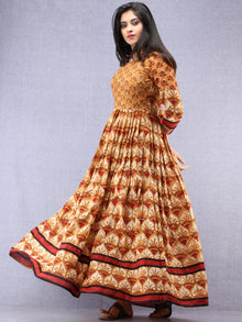 Naaz Mehran - Hand Block Mughal Printed Long Cotton Embroidered Dress ...